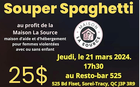 Souper spaghetti au Profit de la Maison La Source | SorelTracy Magazine ...